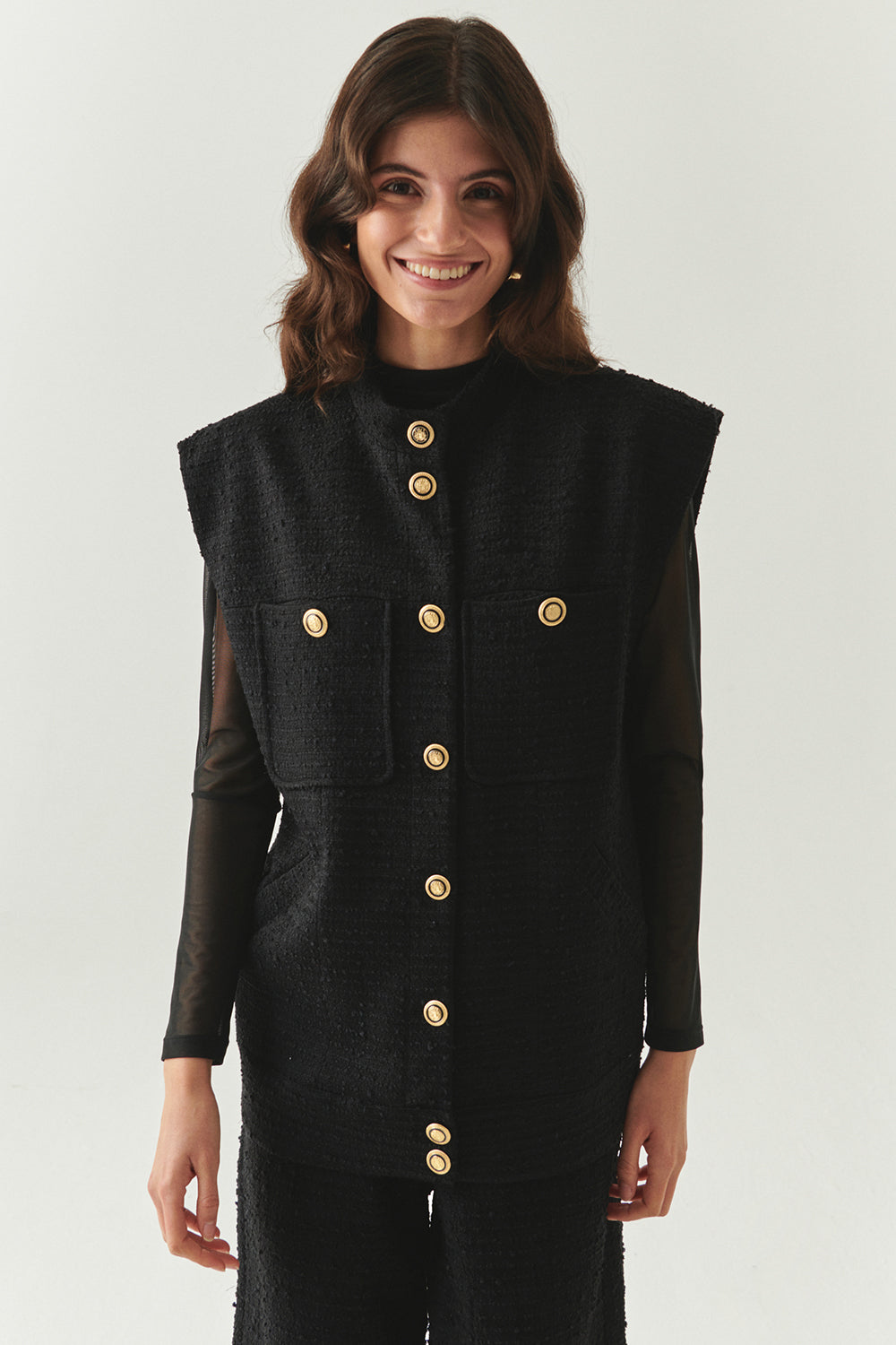 Goldie High Neck Vest - BLACK