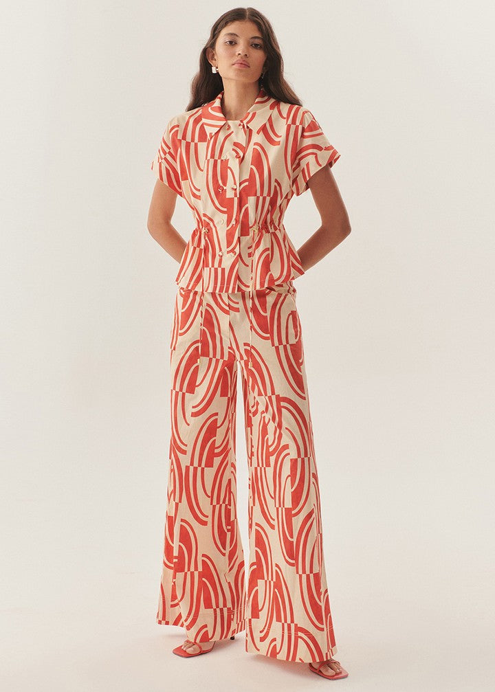 Red-Bone Abstract Print Cotton Wide Leg Pants