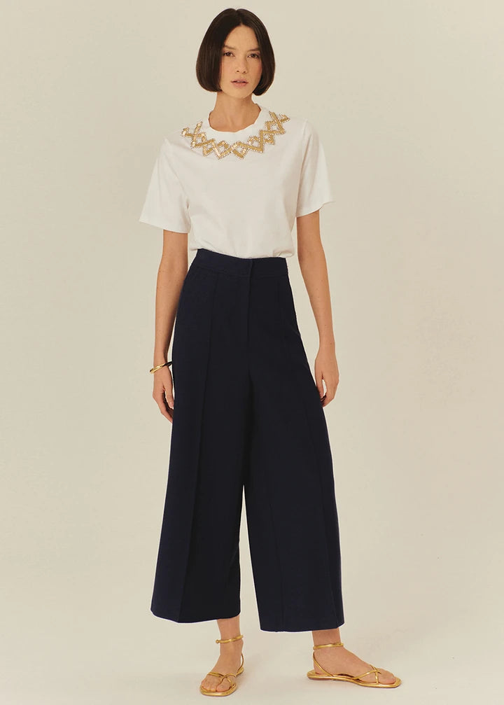 Sophie Pants Tailored Wide-Leg Trousers - Navy