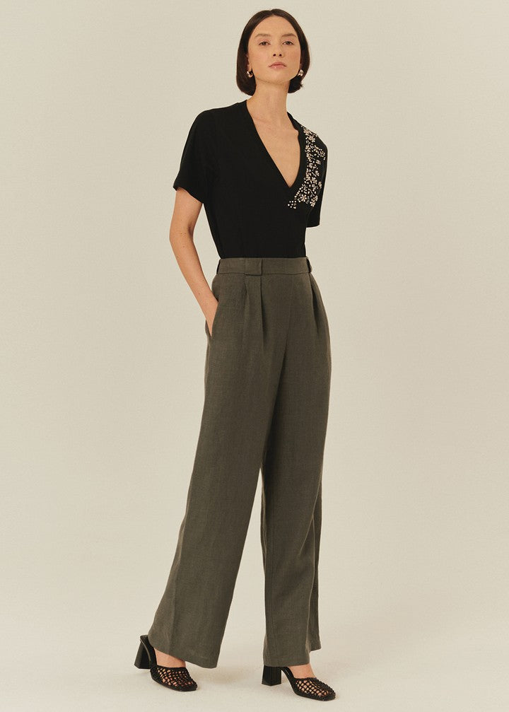 Royalty Pure Linen Palazzo Pants - GREY